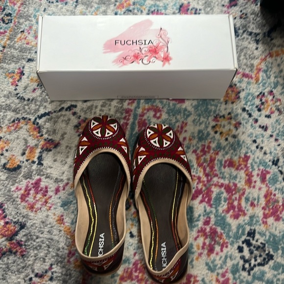Fuchsia | Shoes | Fuchsia Red Shoes With Design In Green Orange And ...